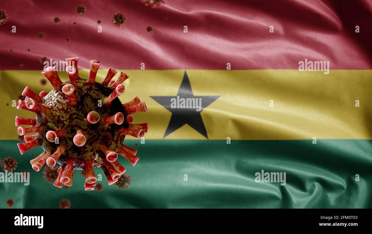 3D, Ghanaian flag waving and Coronavirus 2019 nCov concept. Asian ...