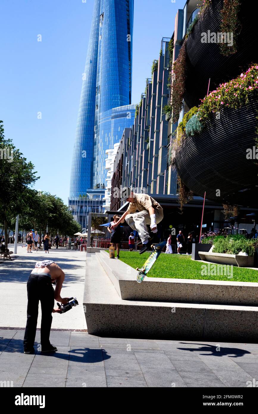 Skateboarding on the steps of Barangaroo House Sydney Australia Stock ...