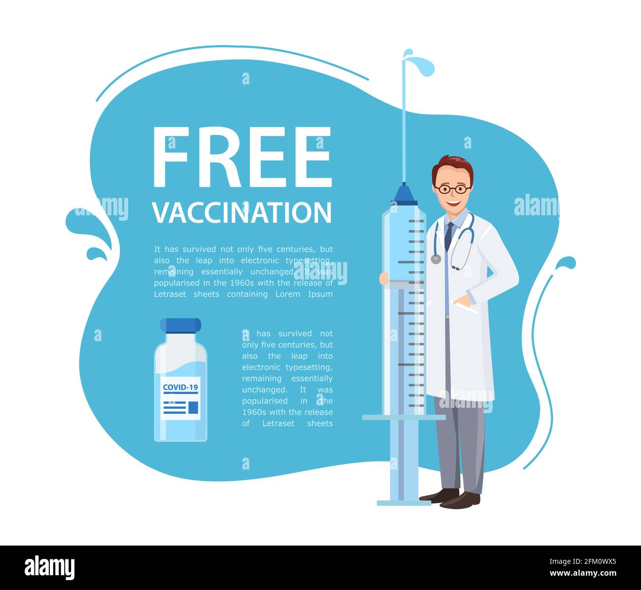 Poster or banner Free Vaccination campaign. Doctor holding large ...
