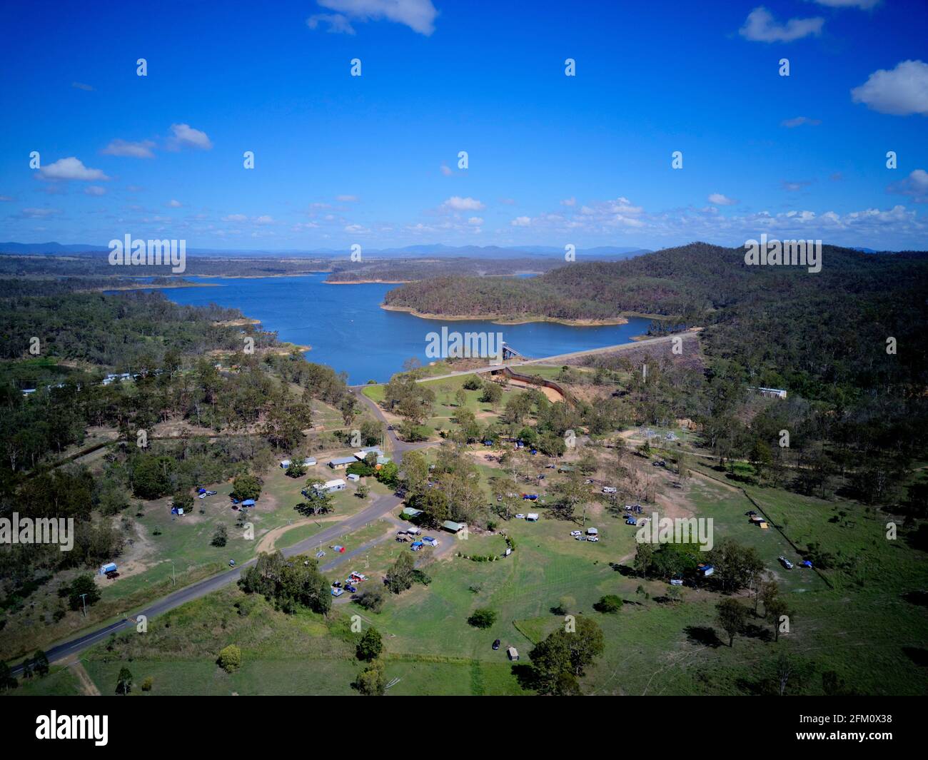 Aerial of campground at Lake Monduran near Gin Gin Queensland Australia ...