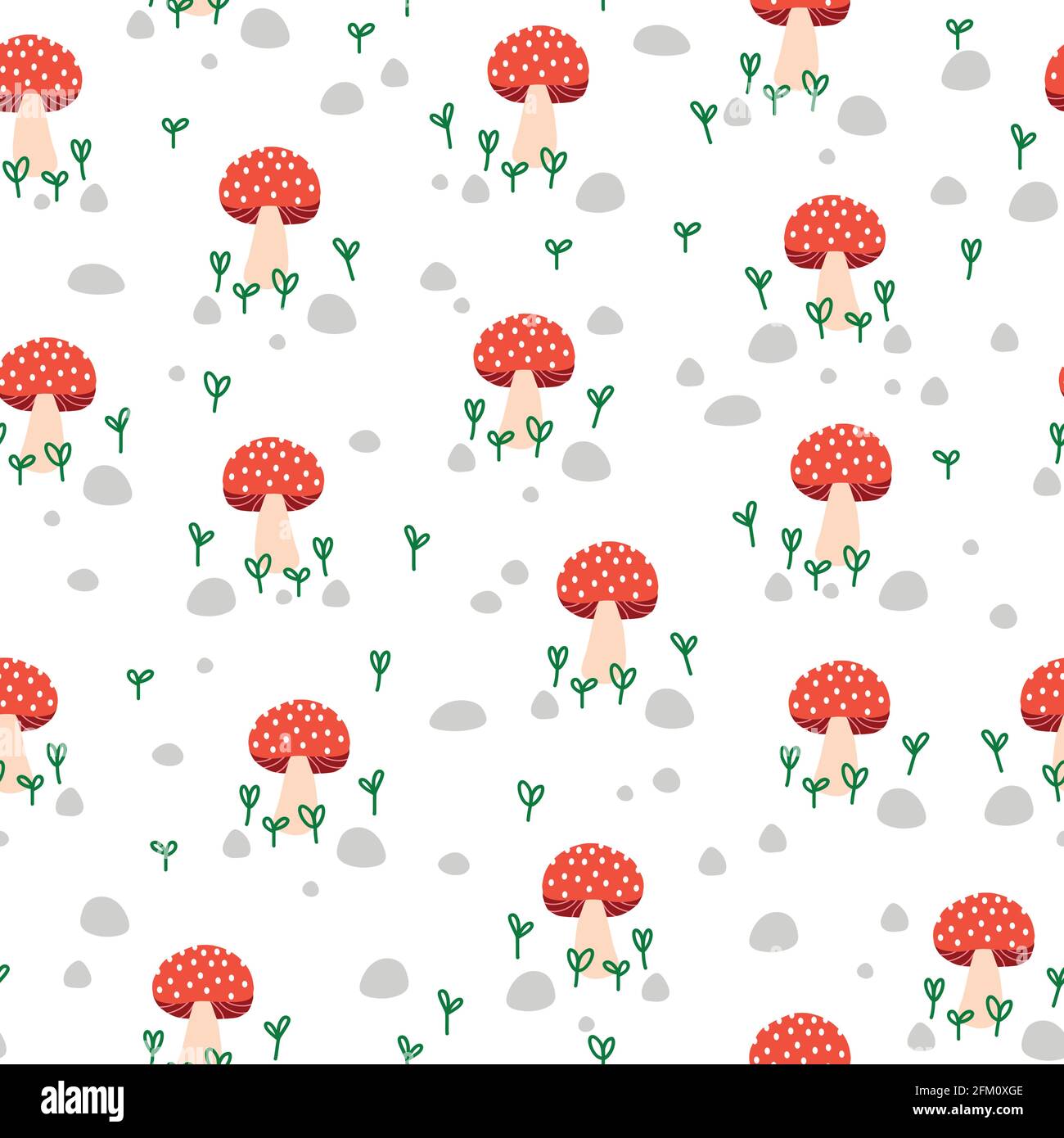 Toadstool Seamless vector repeat pattern. Mushroom fungi plants stones background. Nature ...