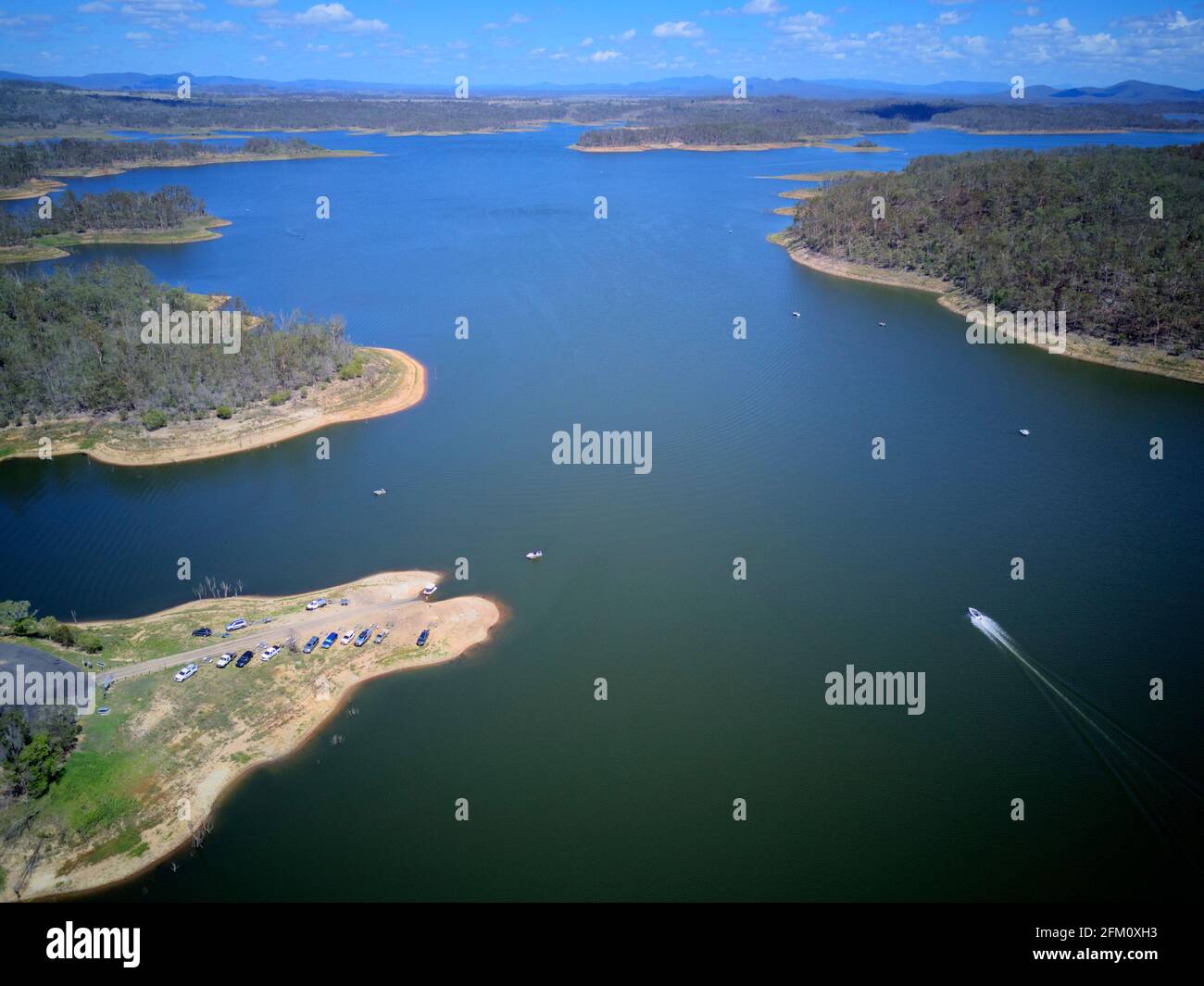 Aerial of the boat ramp at Lake Monduran near Gin Gin Queensland ...
