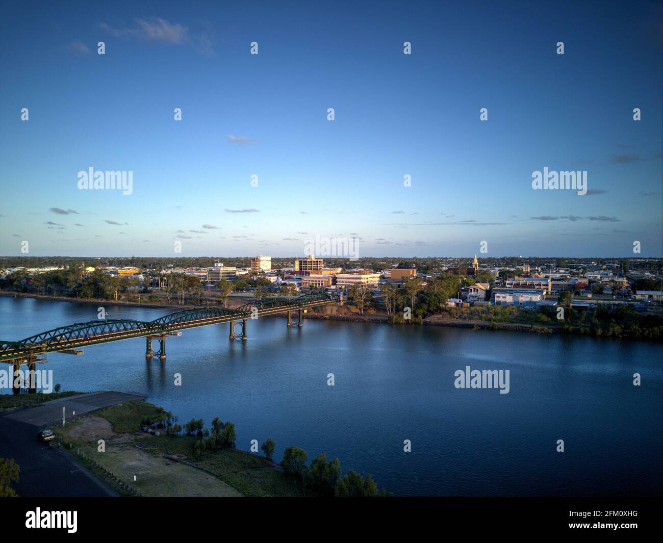 Aerial of the Burnett Traffic Bridge (1900) over the Burnett River ...