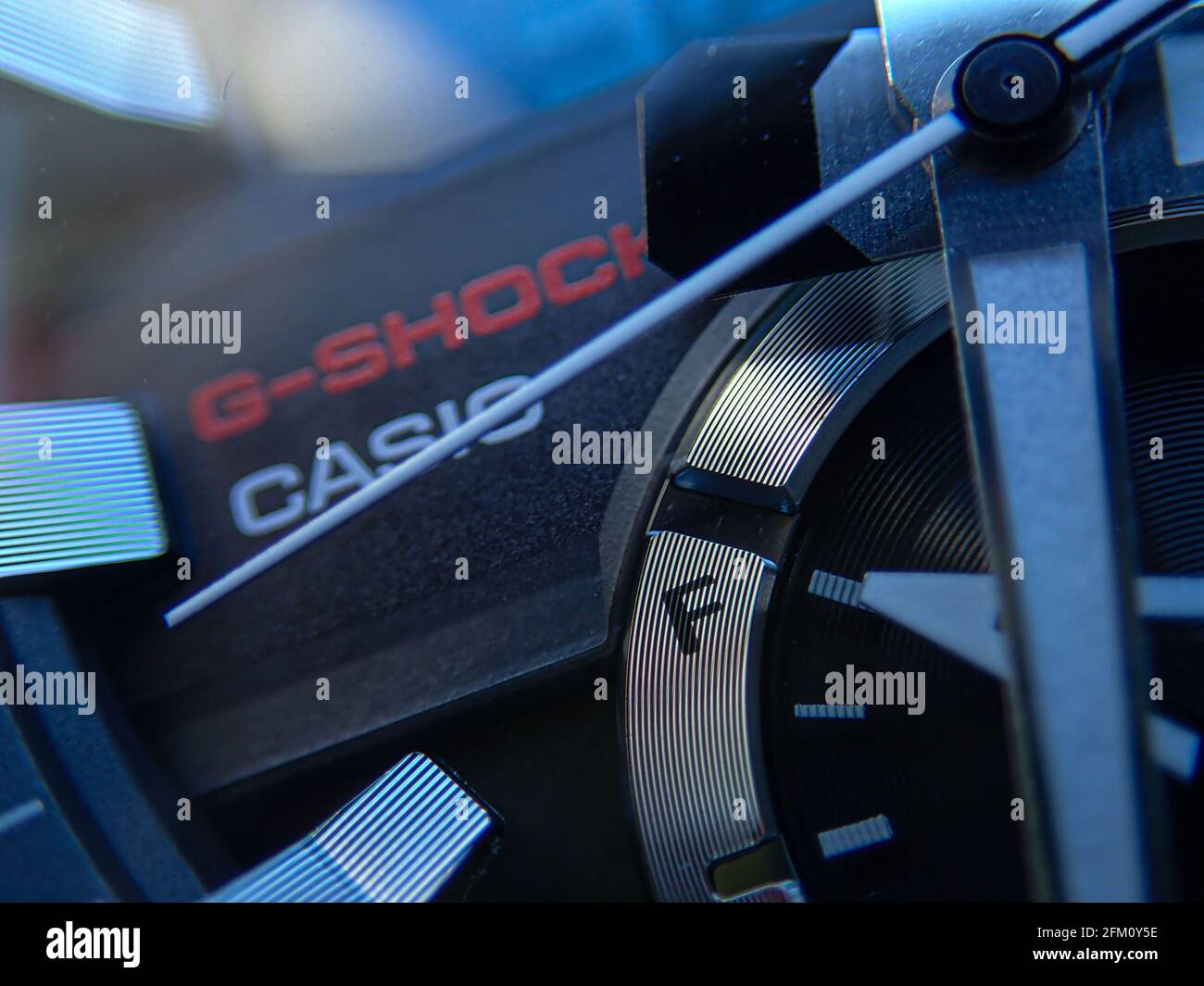 Macro closeup of a Casio GST-B200 analog digital chronograph Bluetooth ...