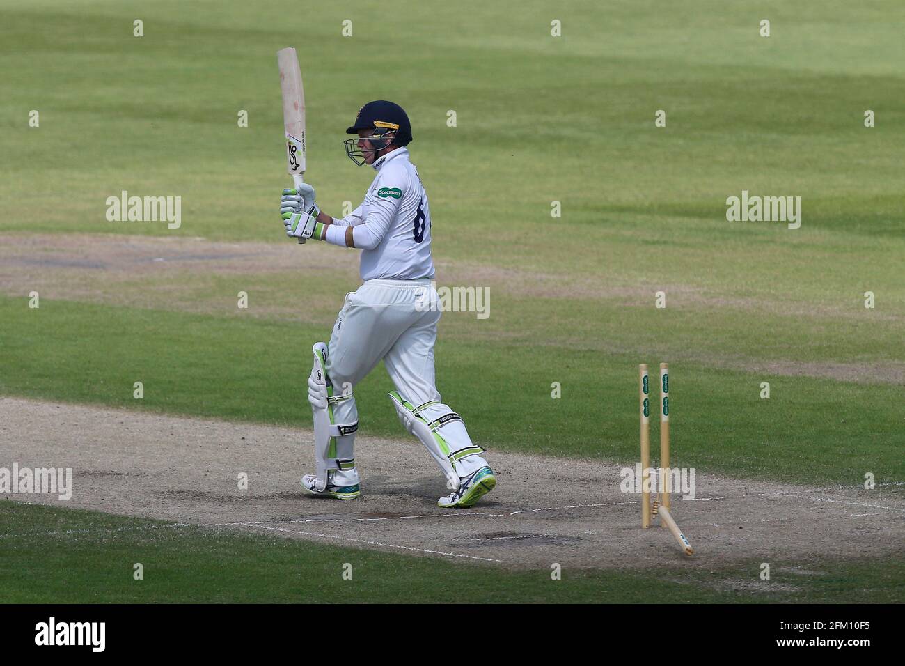 Peter Siddle of Essex is bowled out by Joe Leach during Worcestershire ...