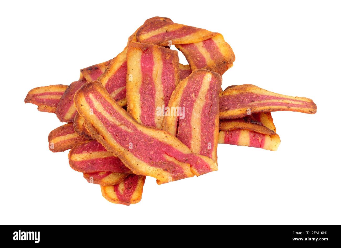 Fried crispy meat free plant based bacon rashers isolated on a white ...