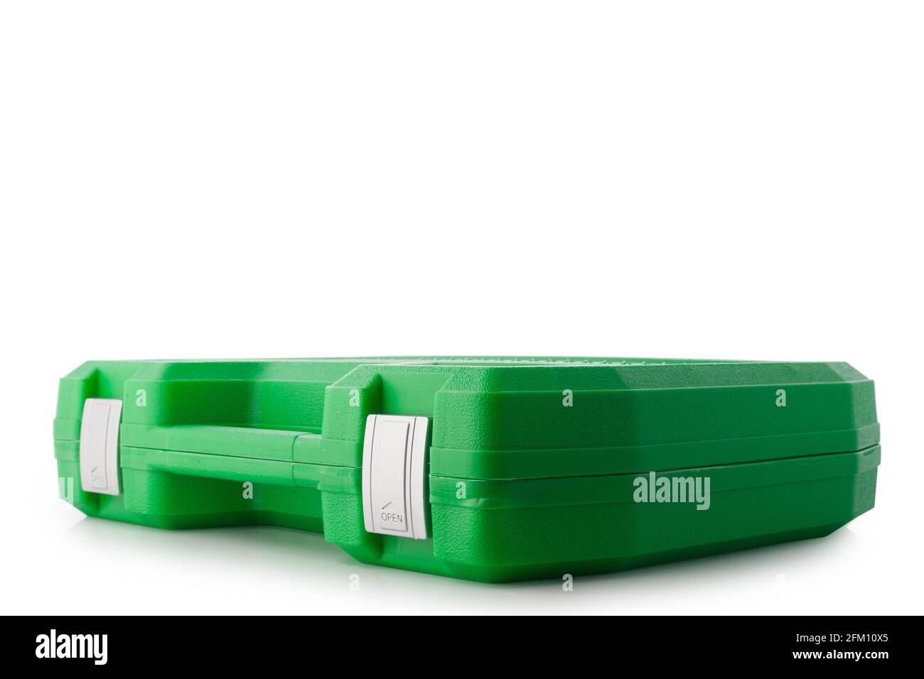 Closed green case with a set of tools for car repair, side view ...