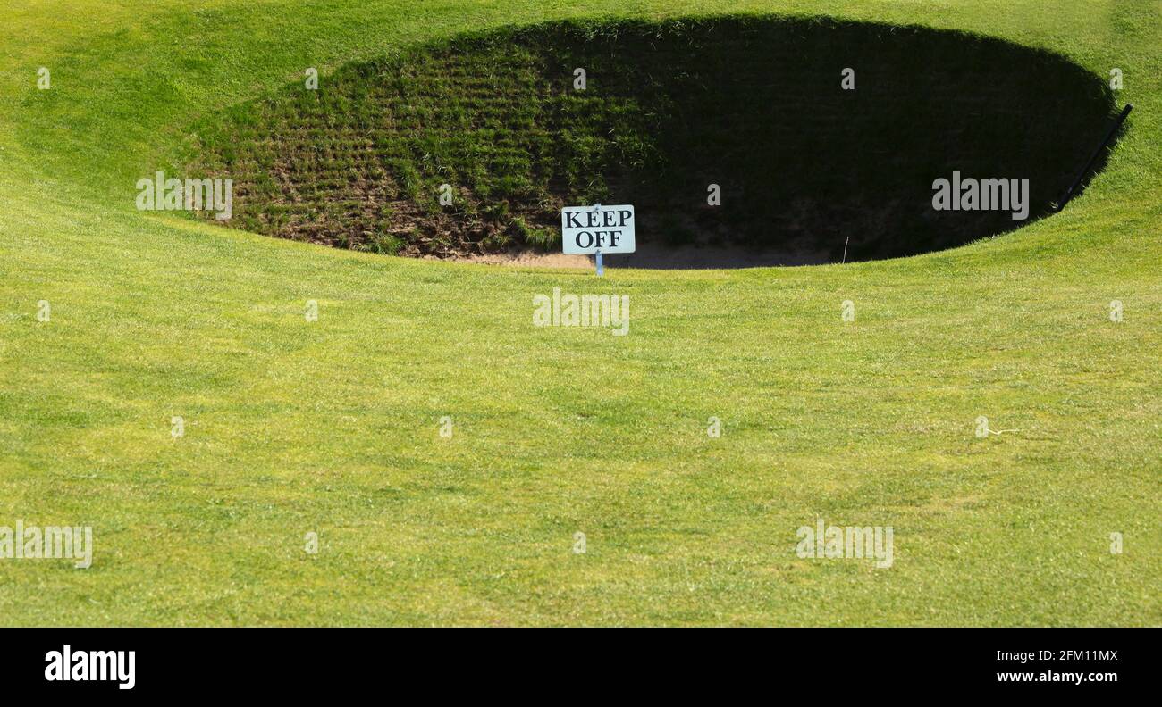 Very deep bunker at the old course of St. Andrews in Scotland Stock ...