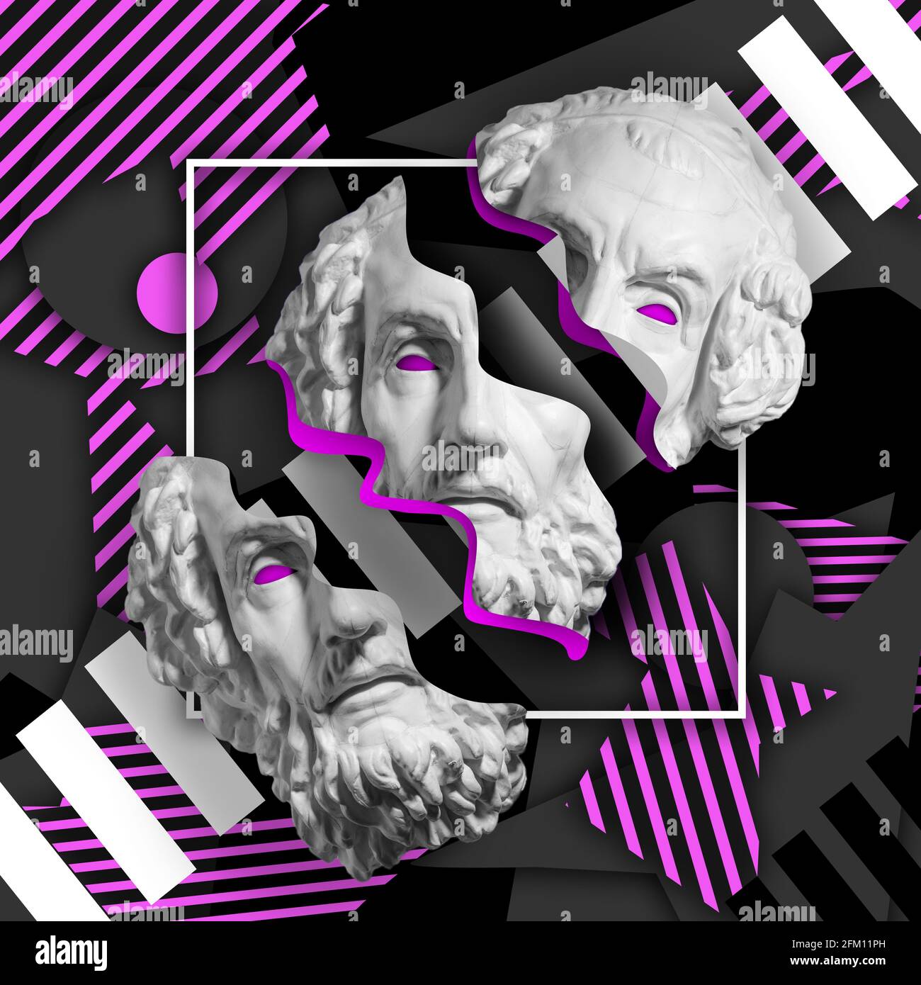 Contemporary art collage with antique statue head in a surreal style ...