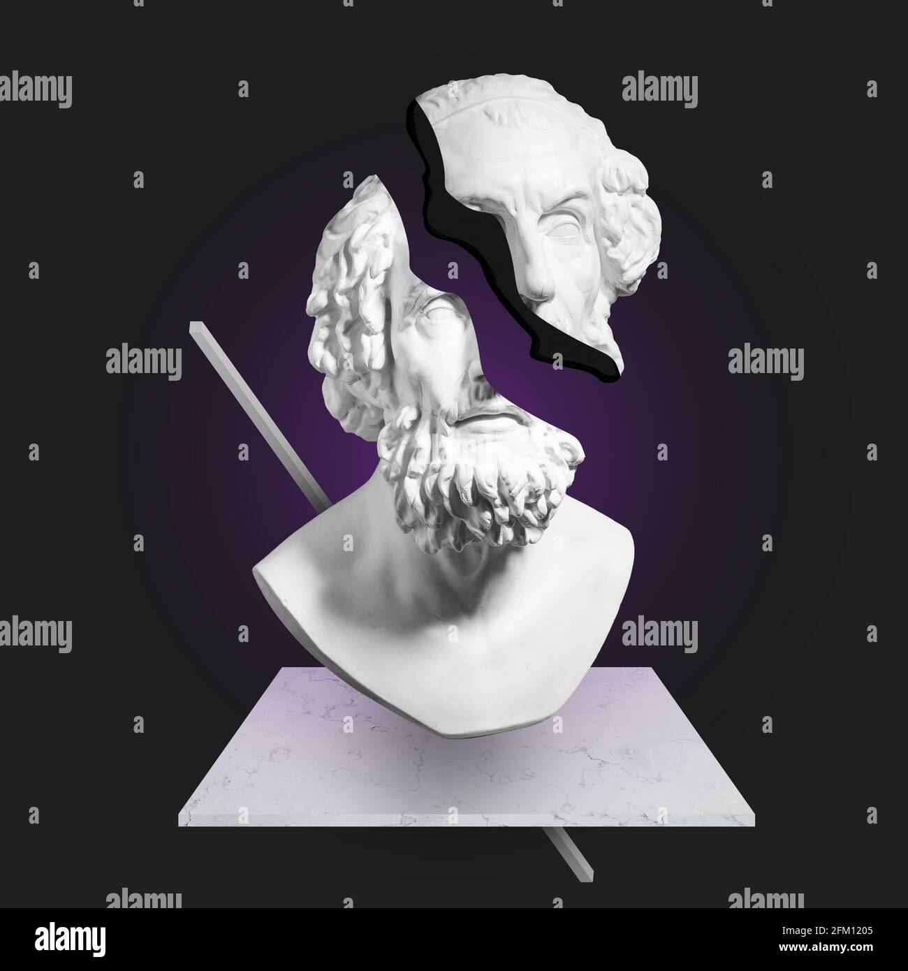 Contemporary art collage with antique statue head in a surreal style ...