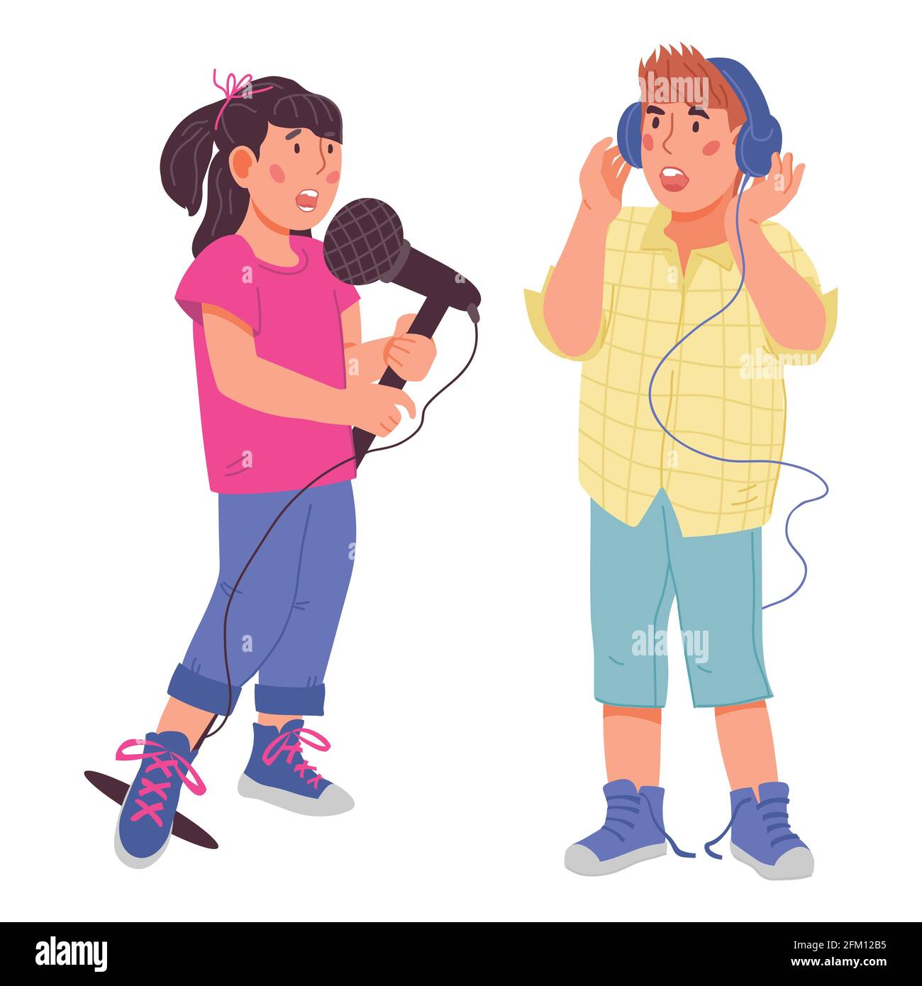 Cute girl and boy singing together. Kids cartoon characters for vocal ...