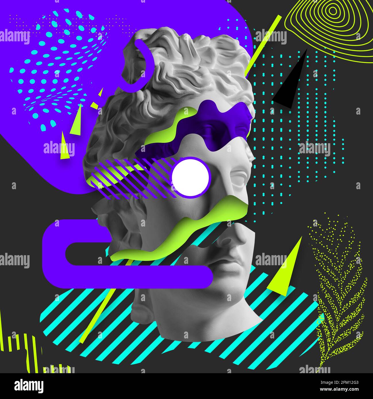Contemporary art collage with antique statue head in a surreal style ...