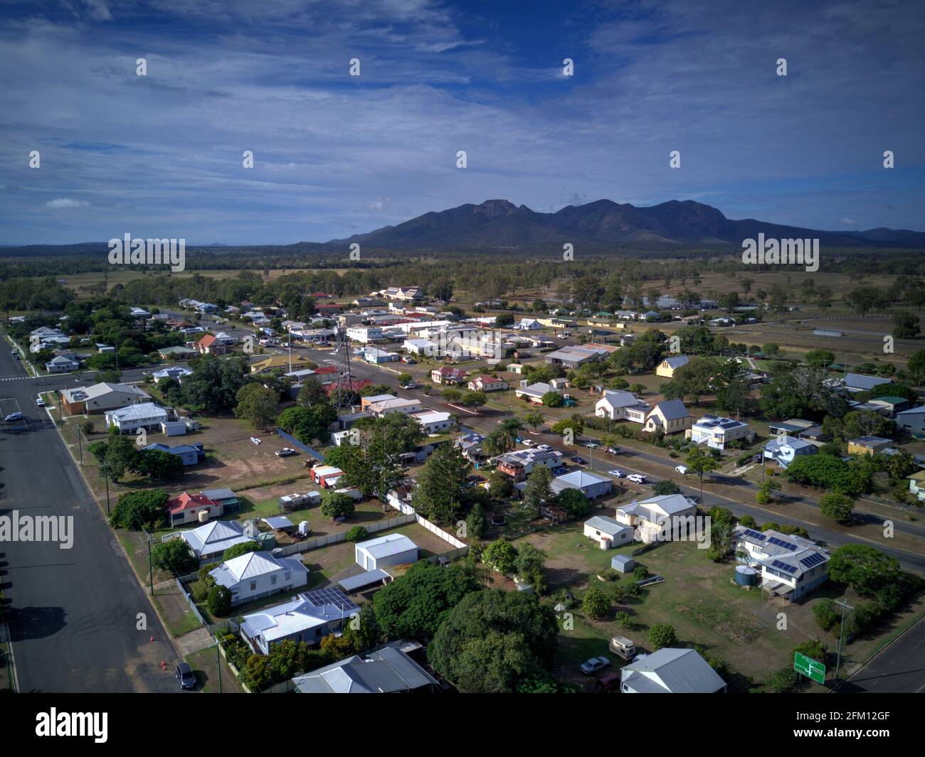Aerial of the township of Biggenden Queensland Australia with Mt Walsh ...