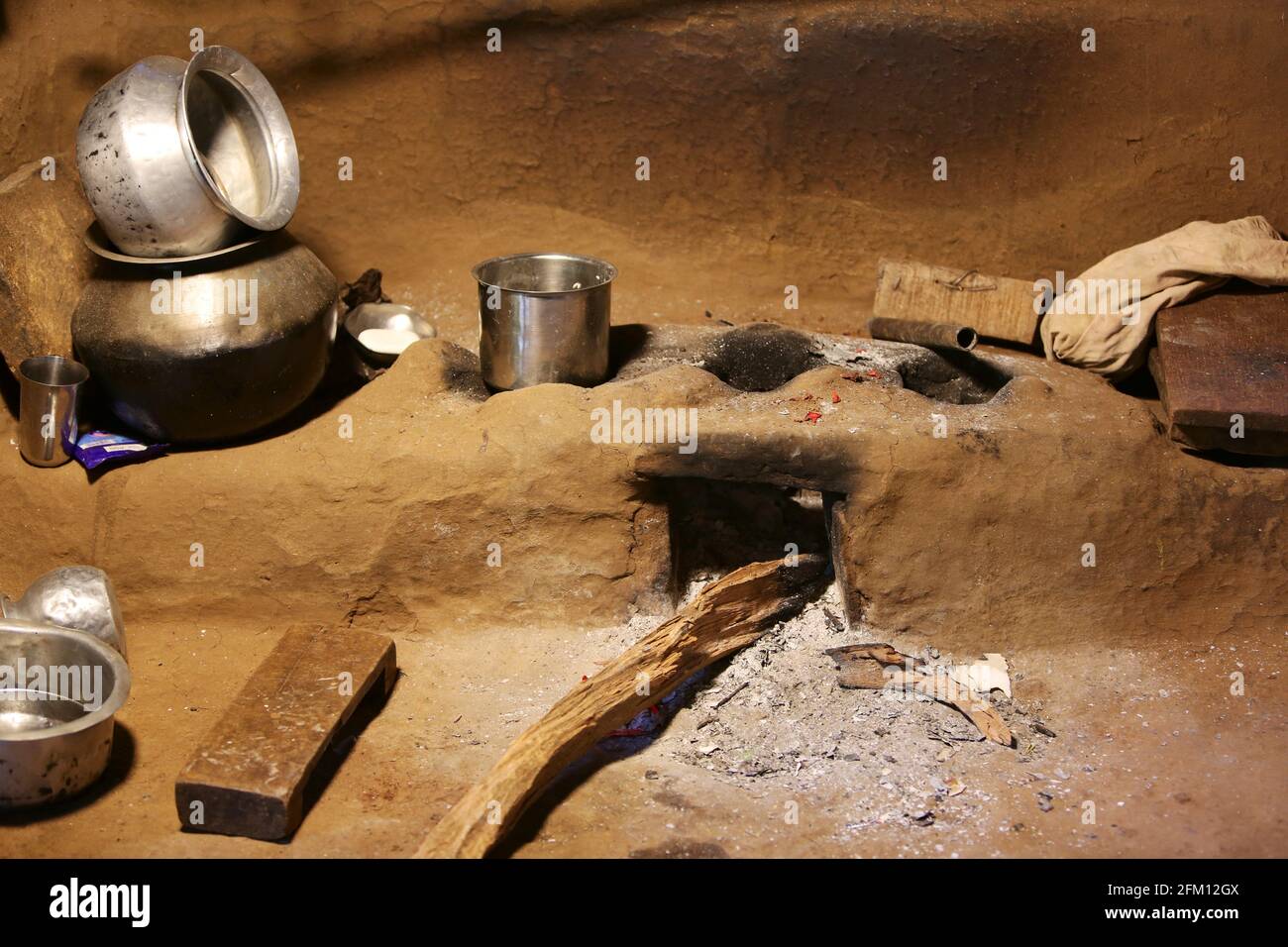 Kodhu tribal traditional mud hearth in Korrakothavalasa village, Araku ...