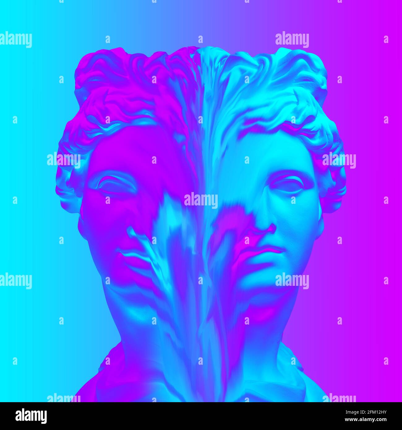 Contemporary art collage with antique statue head in a surreal style ...