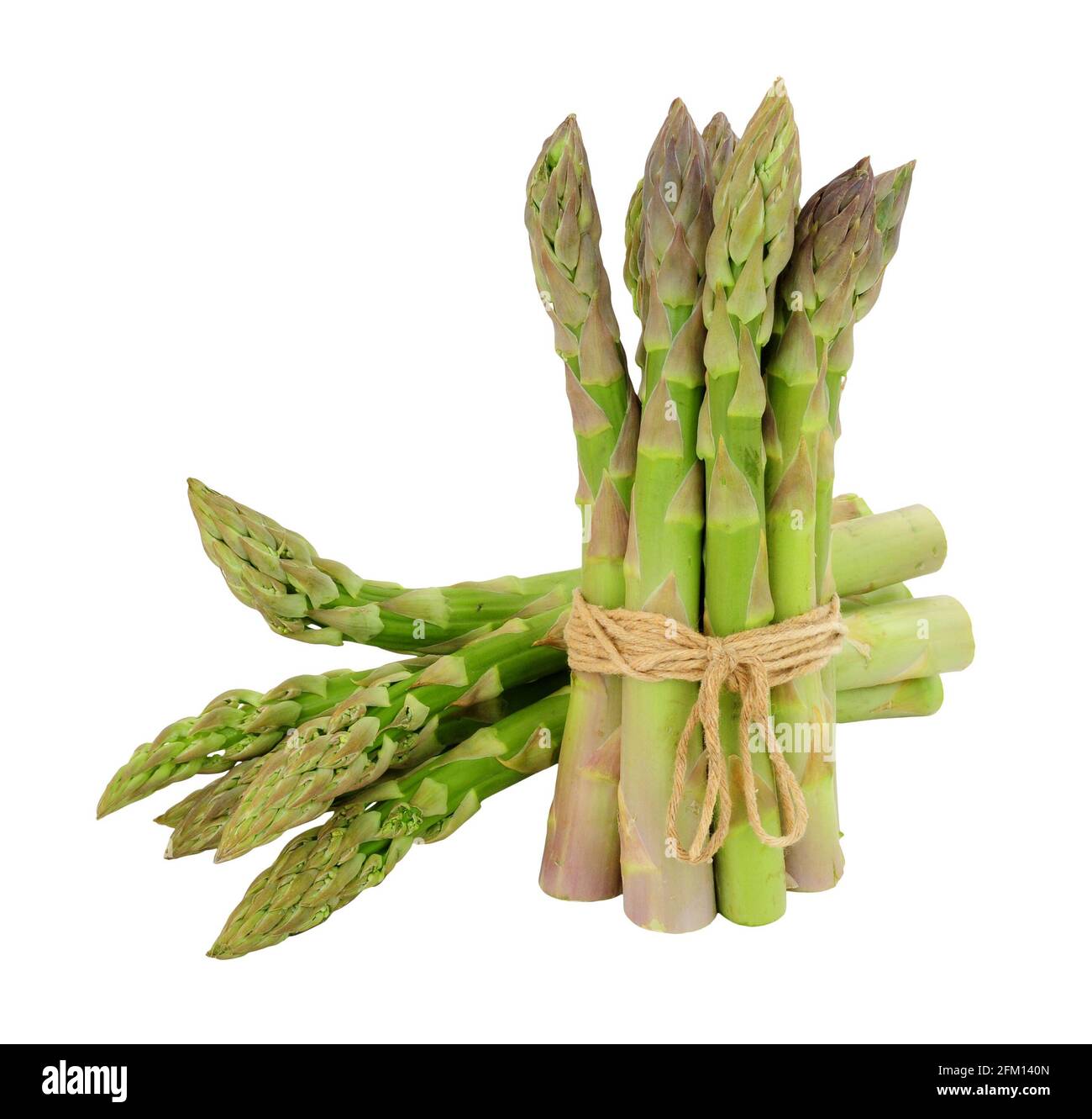 Bundles of fresh raw asparagus tips isolated on a white background ...