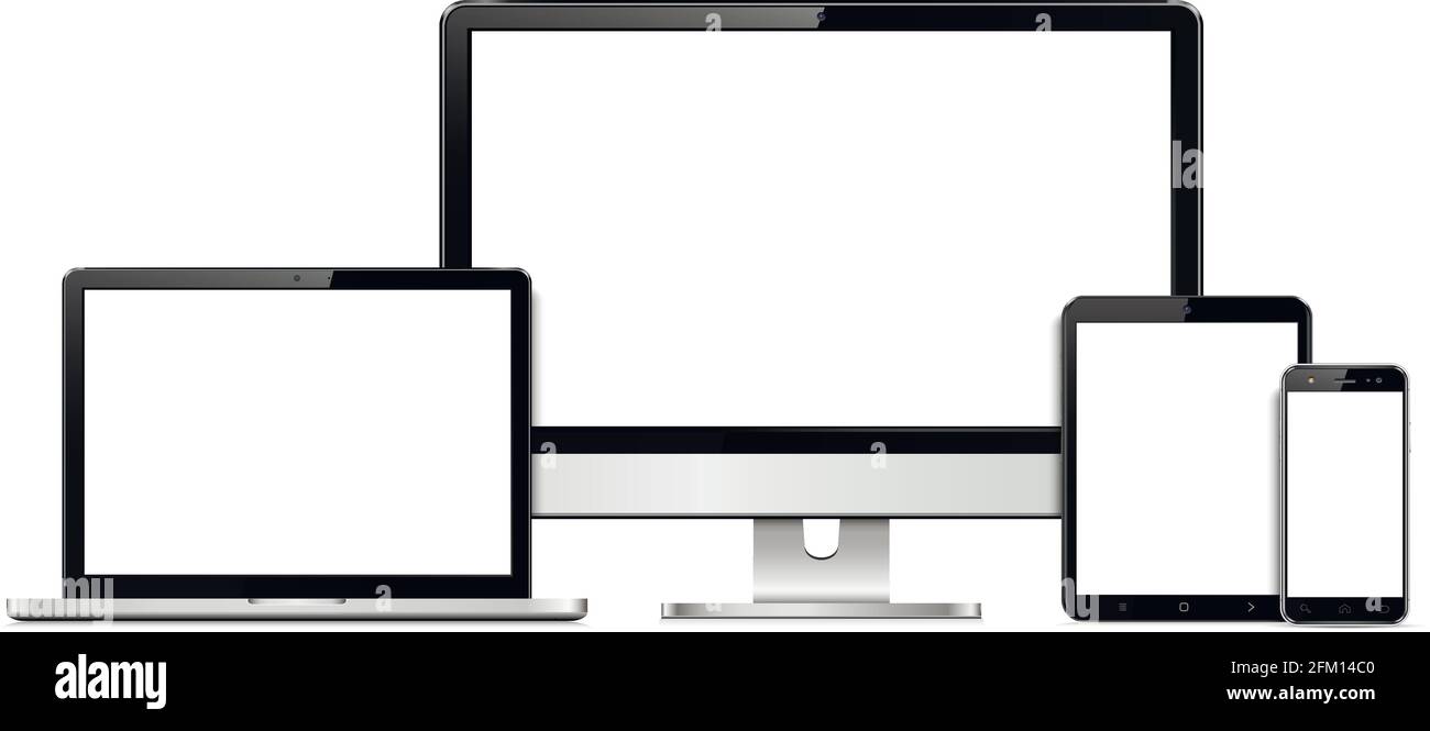 Digital devices screen mockup. Smartphone, tablet, laptop and computer ...