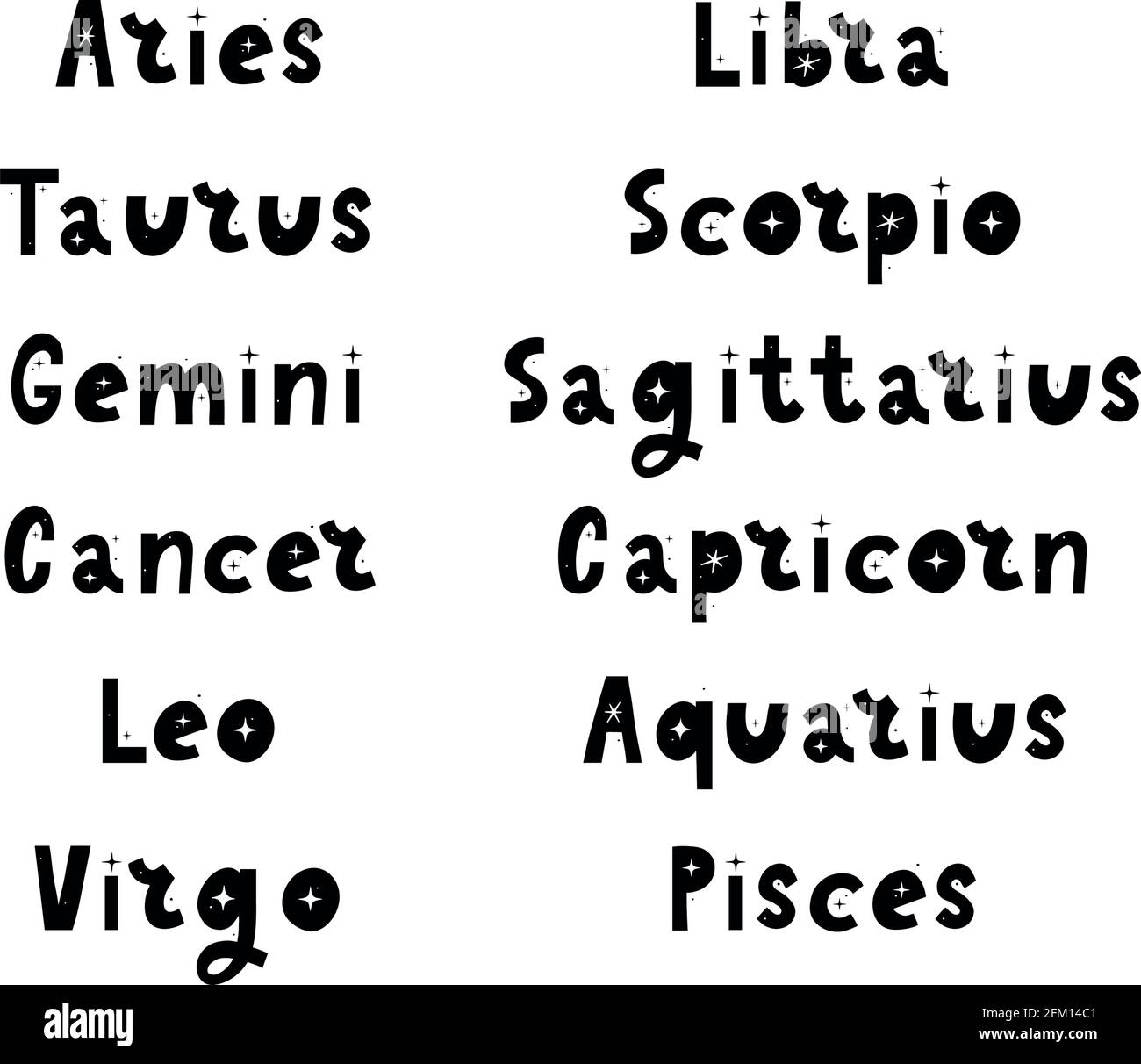 Zodiac lettering Vector Sign. Cartoon astrology text illustration ...