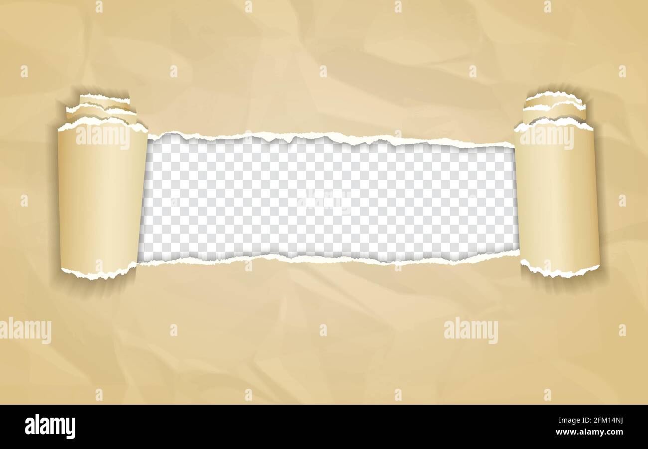 Crumpled paper with rolled edge on transparent background Stock Vector ...