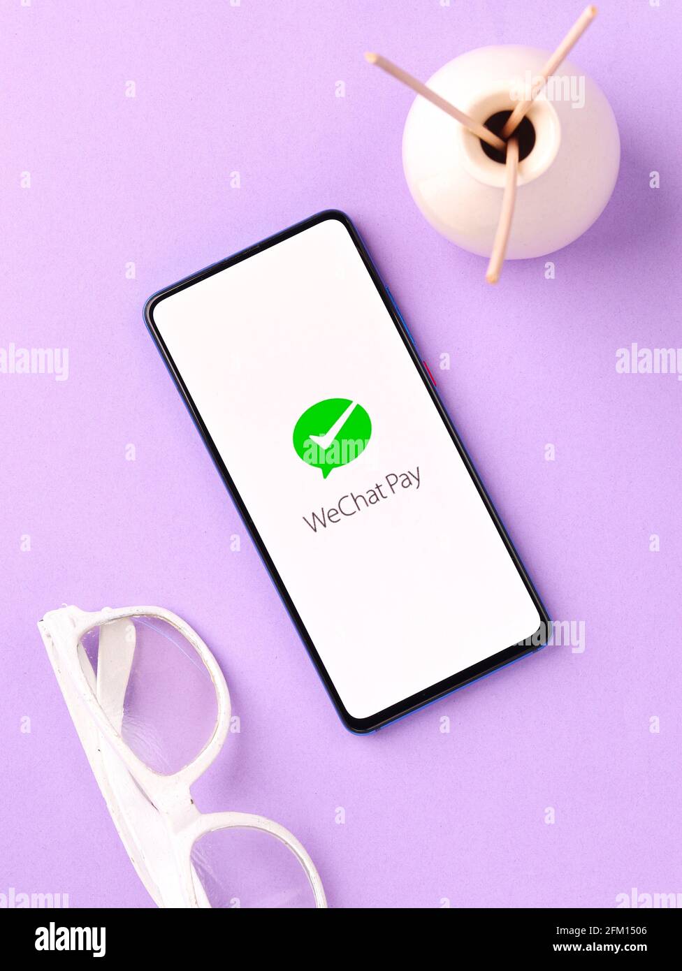 Assam, india - May 04, 2021 : Wechat Pay logo on phone screen stock ...