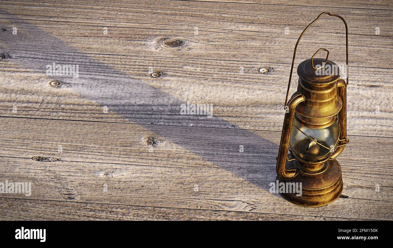 old gas lantern on wooden floor with empty space Stock Photo - Alamy