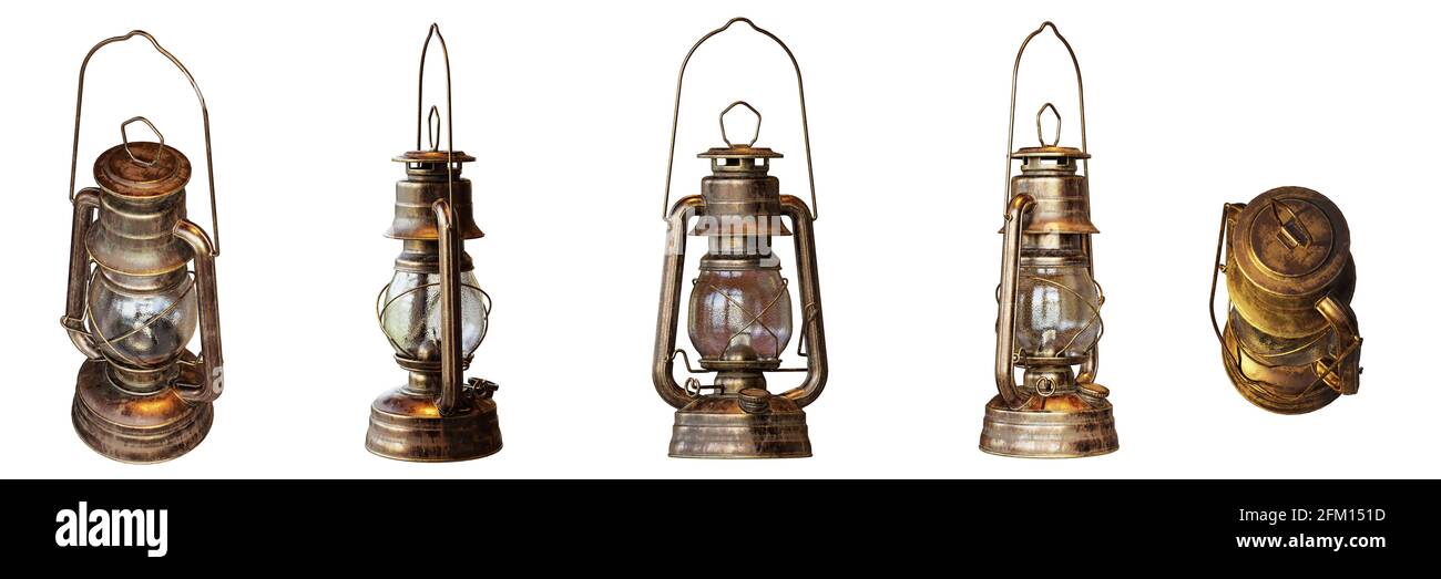 old kerosene lanterns set isolated on white background Stock Photo - Alamy