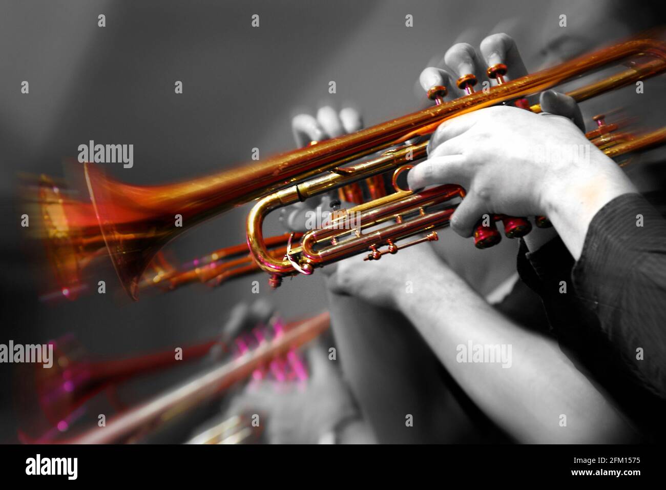Trumpet playing (finger position Stock Photo - Alamy