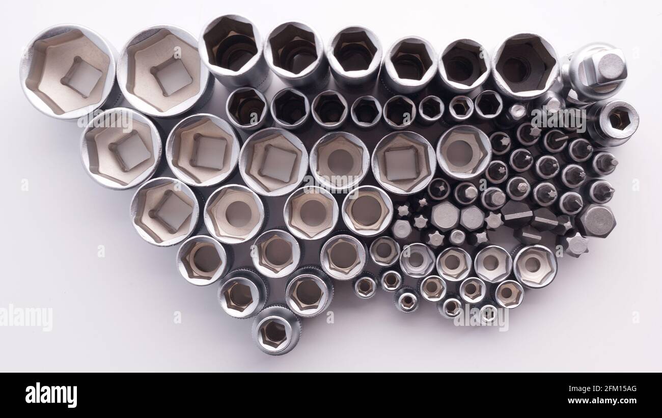 Top view set of wrenches lot group on white background Stock Photo - Alamy