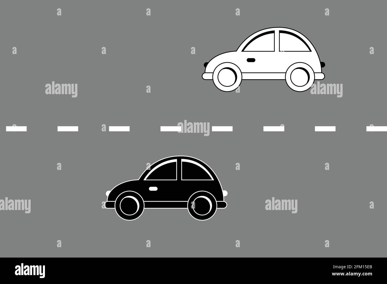 Round shaped cars on a road black white outline Stock Vector Image ...