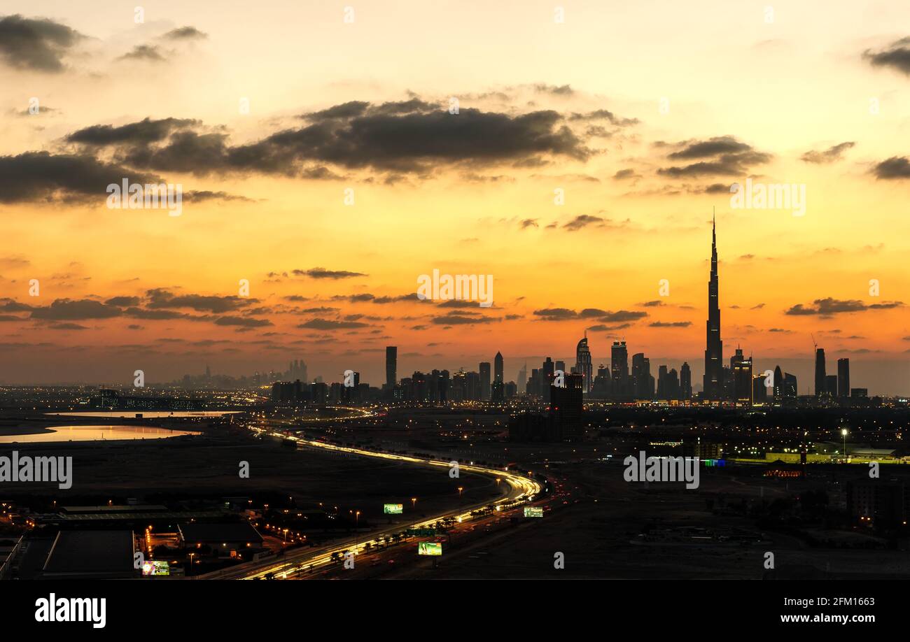 Cityscape of Dubai in the UAE during a scenic sunset Stock Photo - Alamy