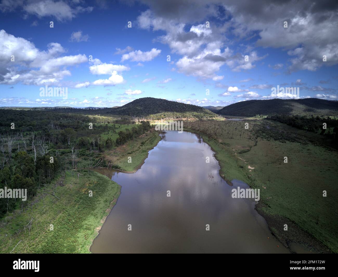 Aerial of Burnett River at Mingo Crossing after new level set by ...
