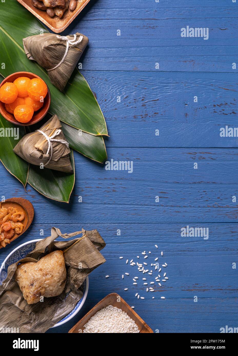 Zongzi rice dumpling with ingredients top view for Chinese traditional ...