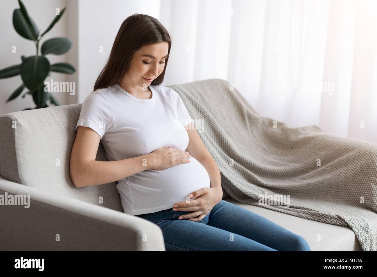 Maternity Concept. Young Beautiful Woman Expecting Baby Relaxing On ...