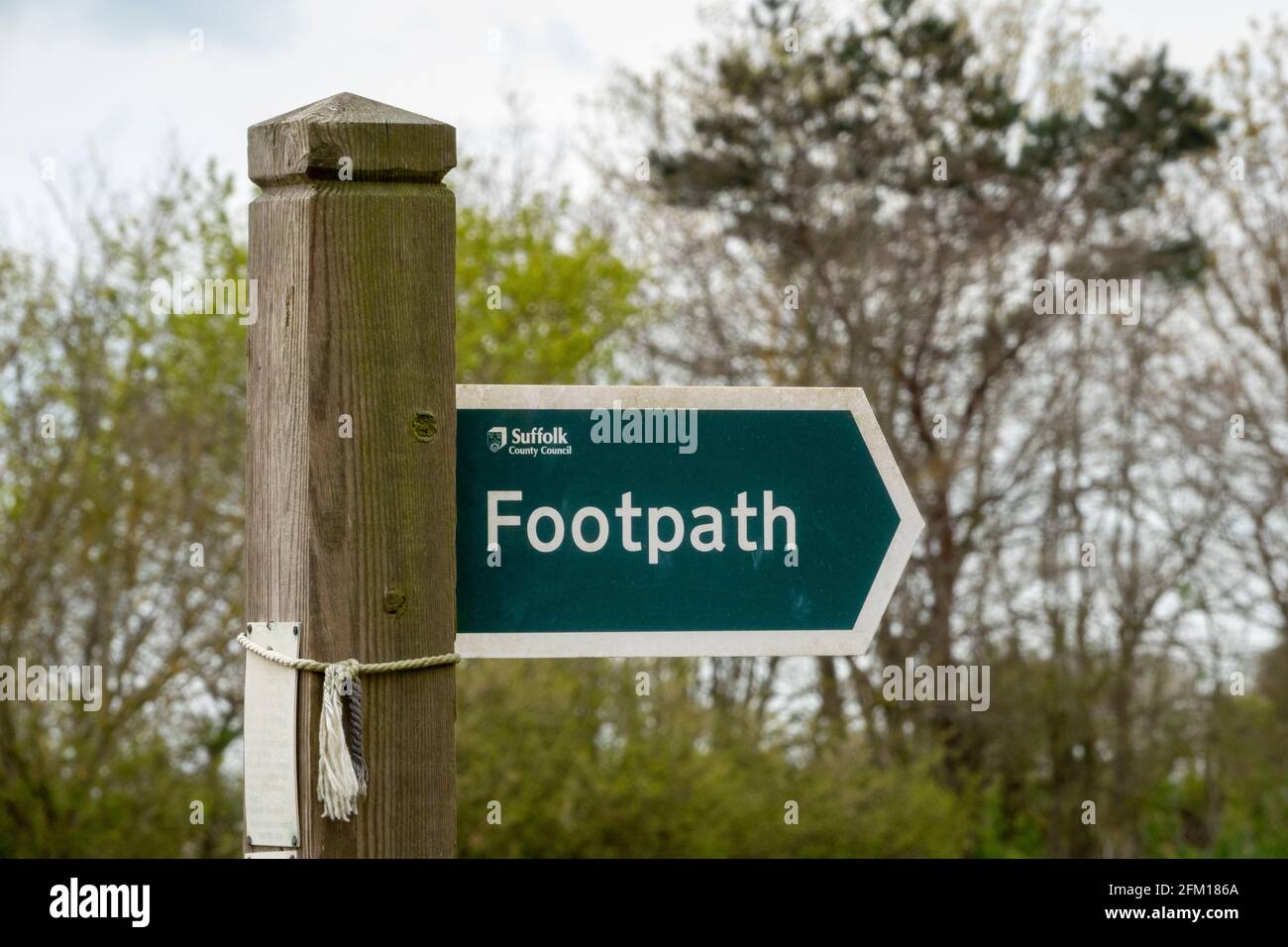 Plastic footpath sign with forest in the background Stock Photo - Alamy