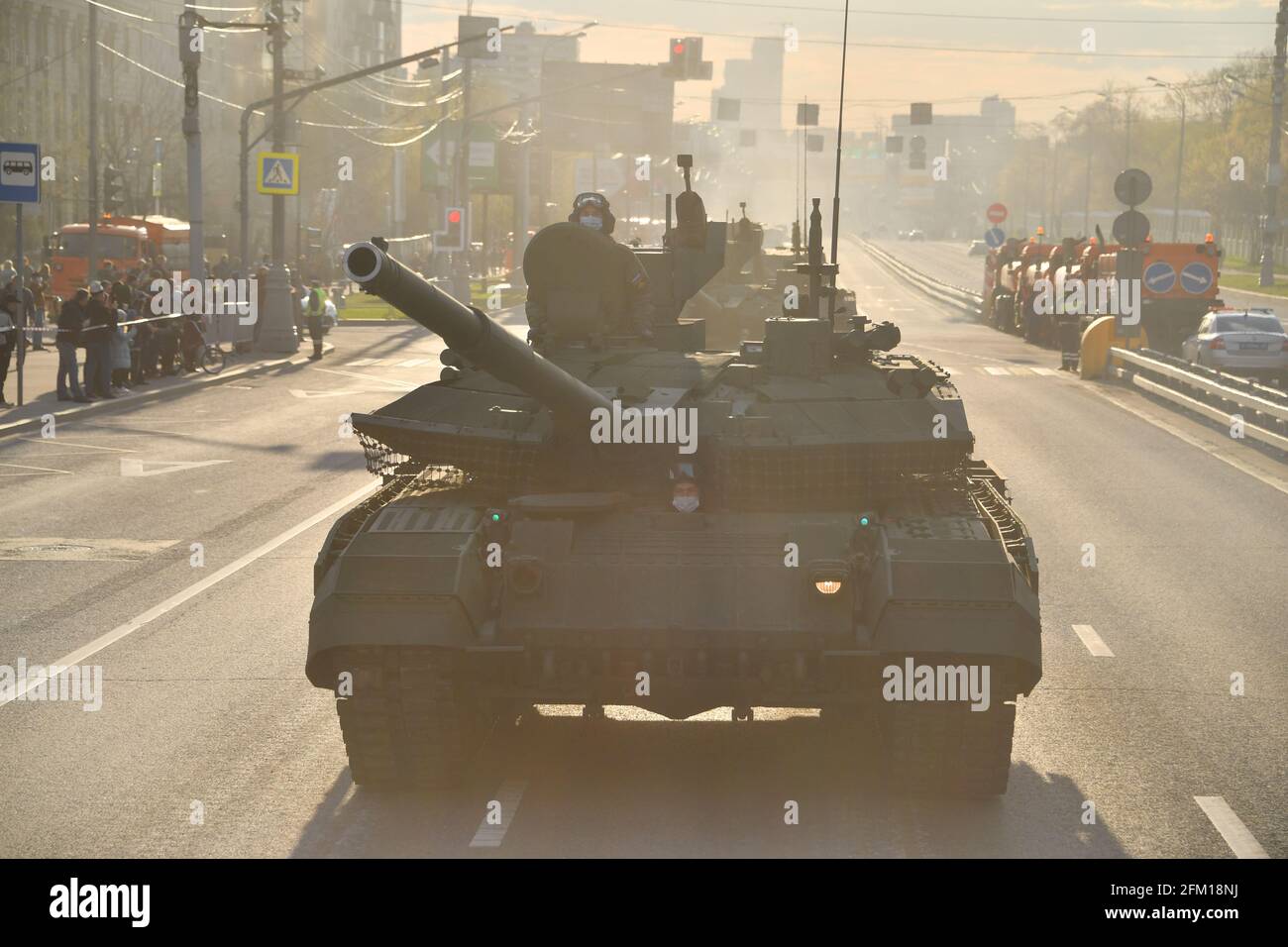 Moscow. T-90M tank `Breakthrough` before the rehearsal of the parade ...