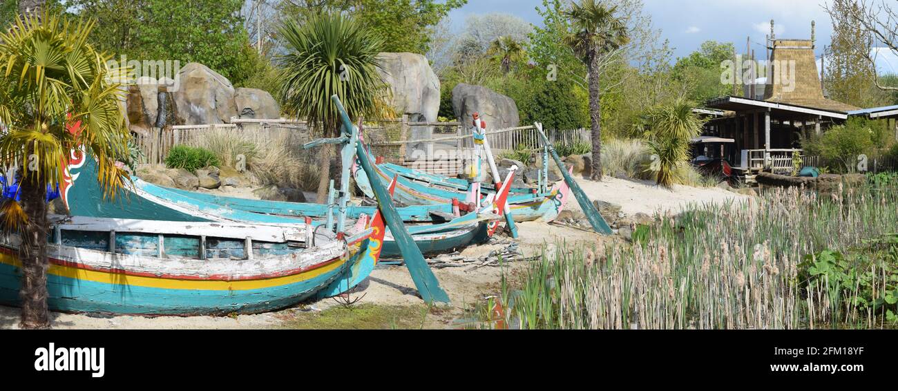 Wooden boats in the Chester zoo Island Stock Photo - Alamy