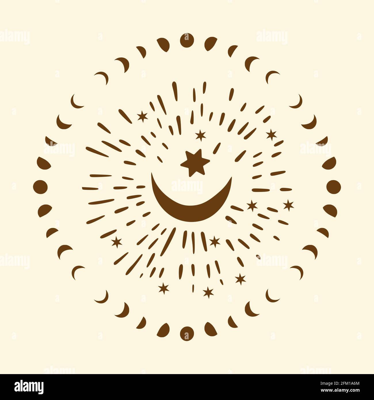 Celestial moon sacred astrology vector card. Boho moonlight esoteric ...