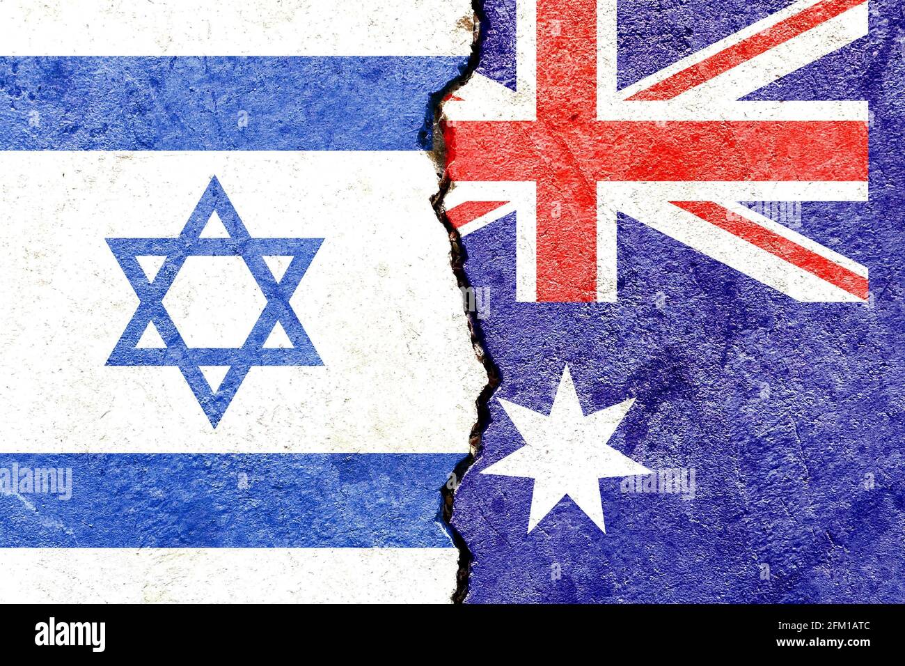 Israel flag and Australia flag on a cracked wall background Stock Photo ...