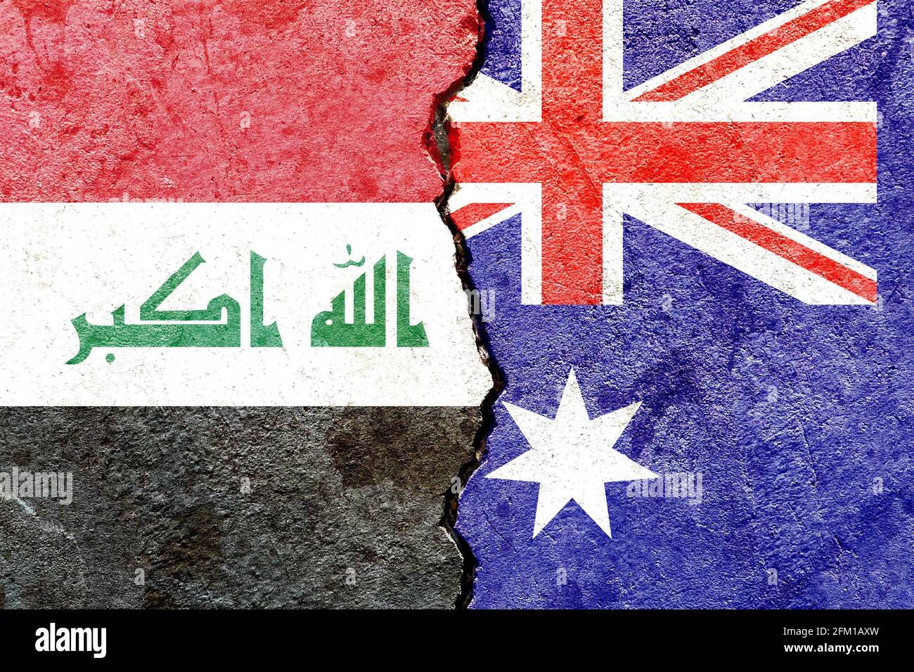 Iraq flag and Australia flag on a cracked wall background Stock Photo ...