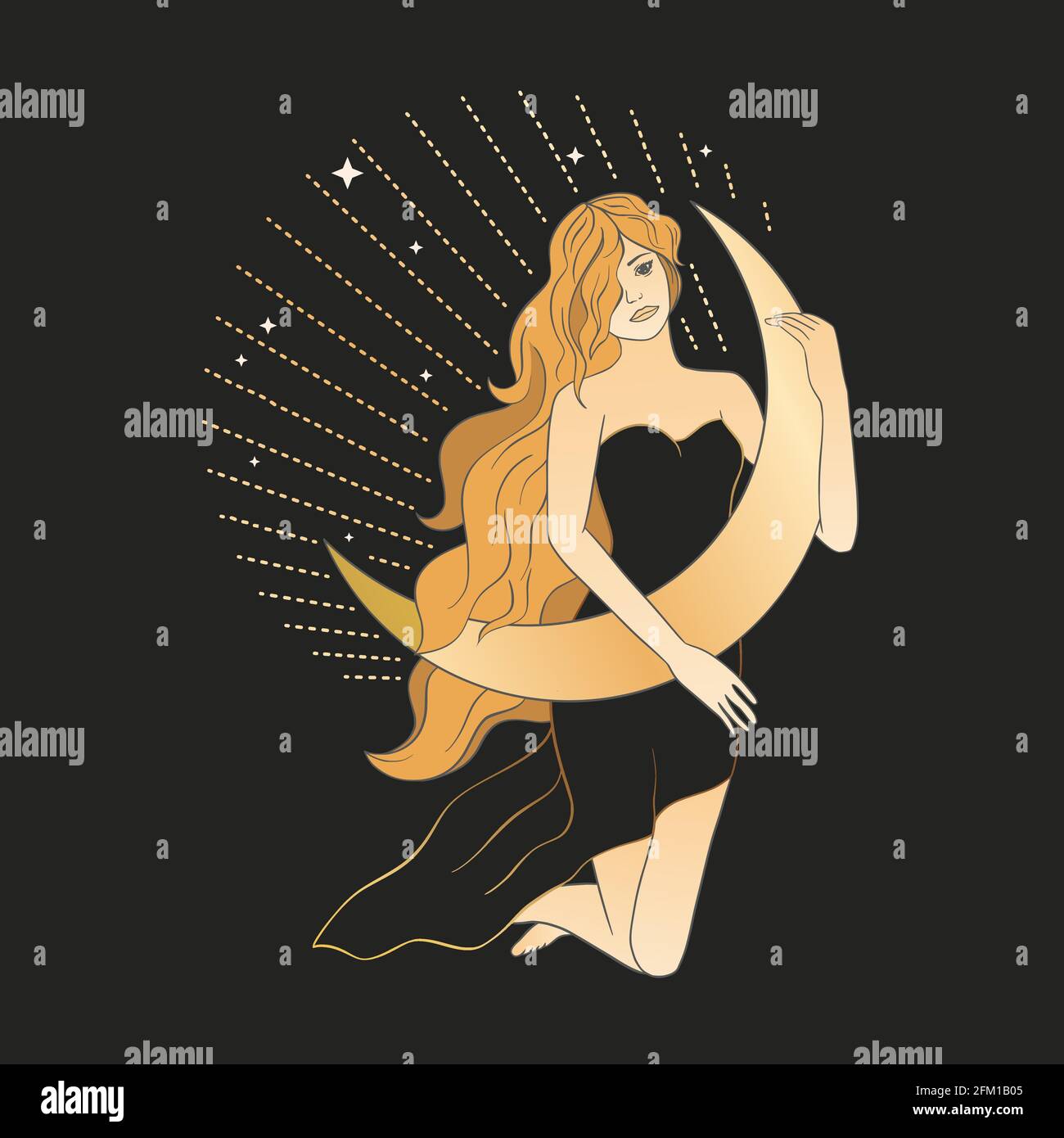 Celestial woman sacred astrology feminine boho esoteric golden and ...