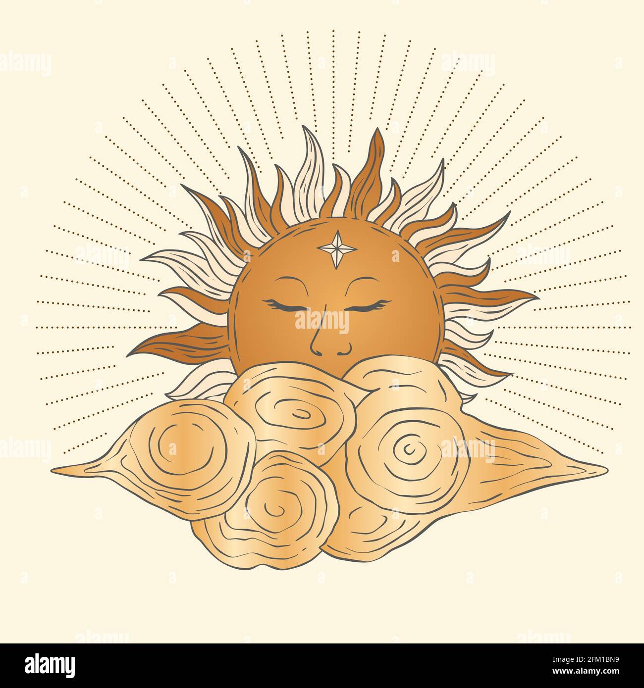 Celestial sun and sky cloud star light vector. Sacred dreaming ...