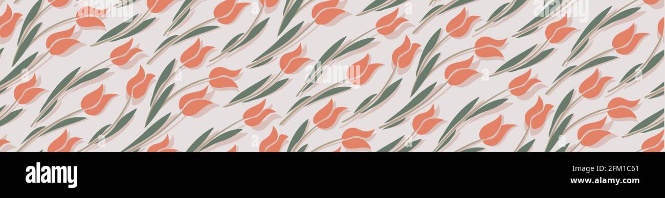 Tulip seamless pattern. Simple flower on beige background. Floral ...