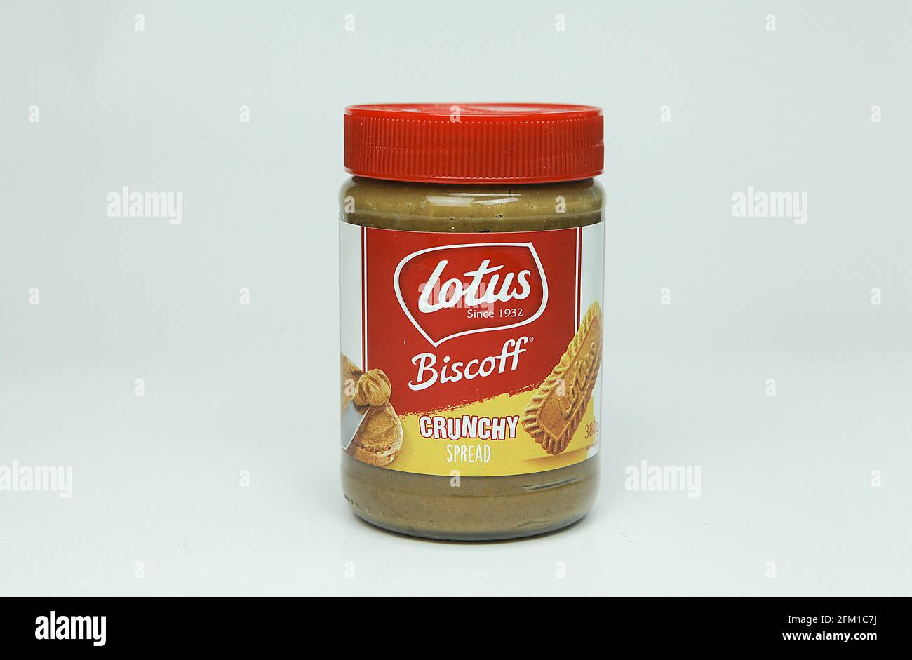 A jar of Lotus Biscoff isolated white background. Copy space Stock ...