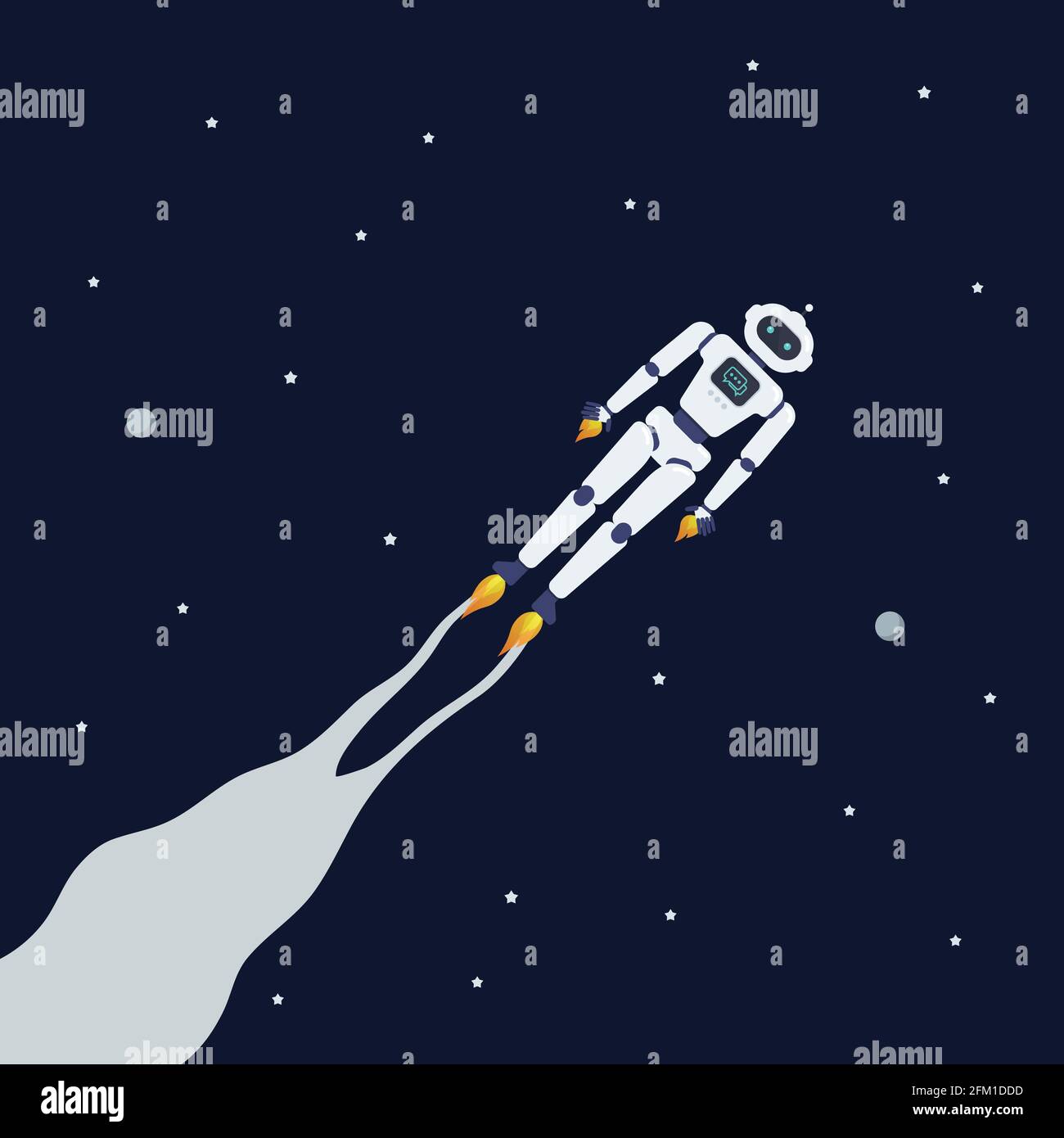 Android robot flying on space background. Vector Illustration Stock ...