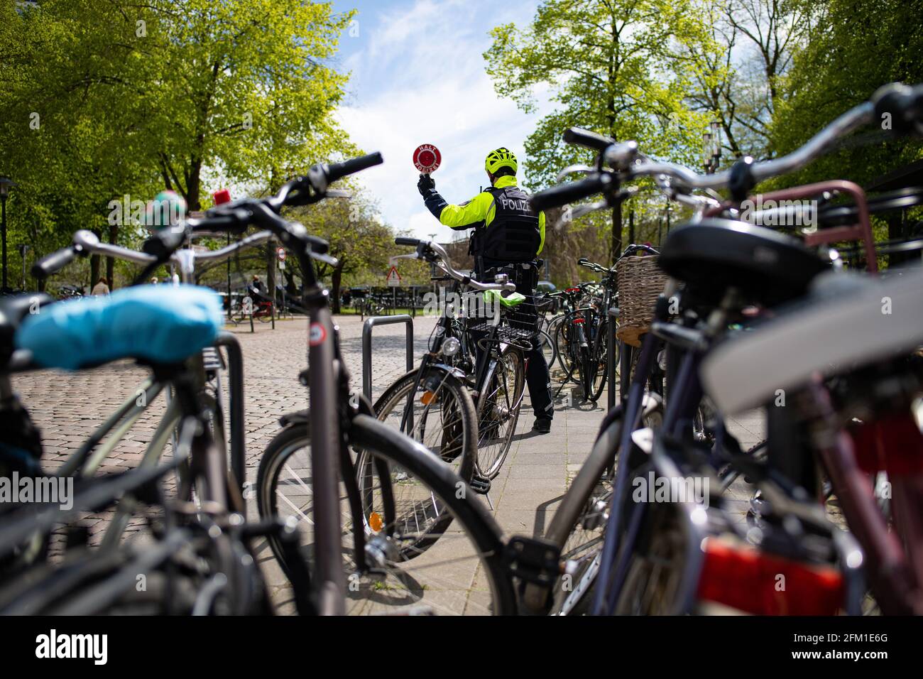 North Rhine-Westphalia, Münster, 05 May 2021, A police officer from a ...