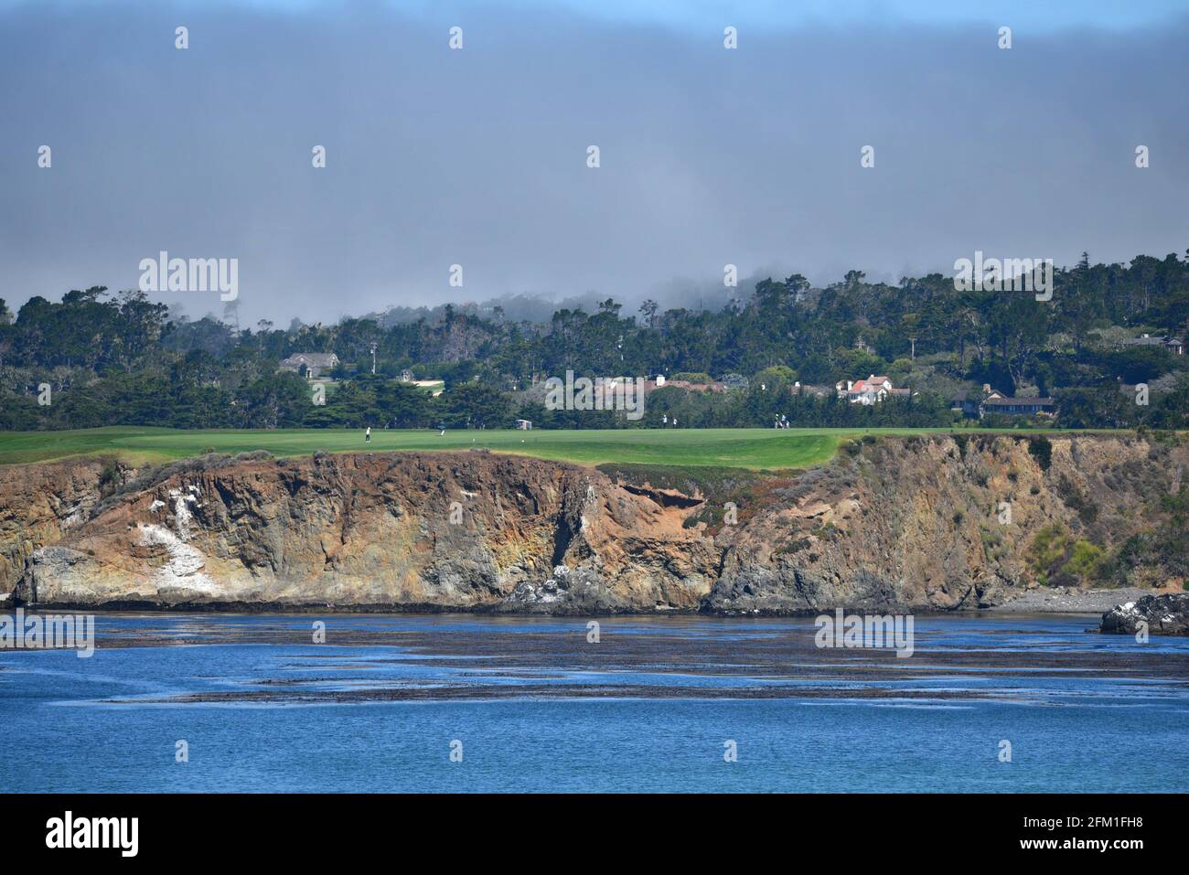 Landscape with panoramic view of the renown Pebble Beach Golf Course as ...