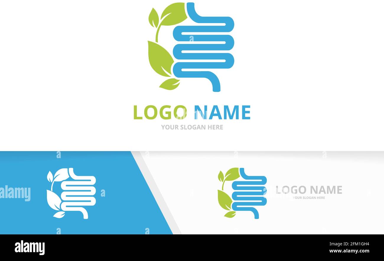 Eco intestine logo combination. Colon and leaves logotype design ...