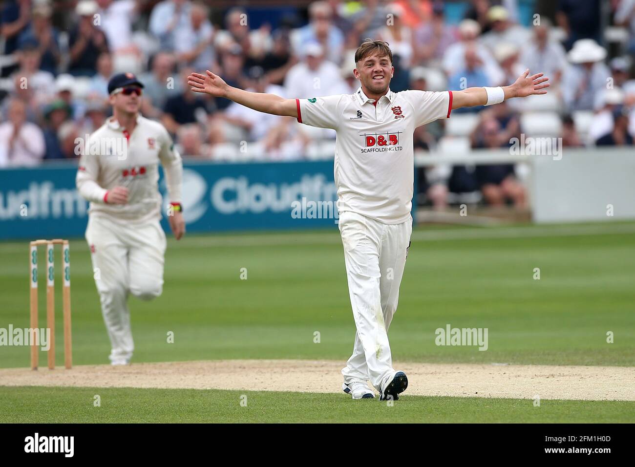 Aaron Beard of Essex celebrates taking the wicket of Steve Davies ...