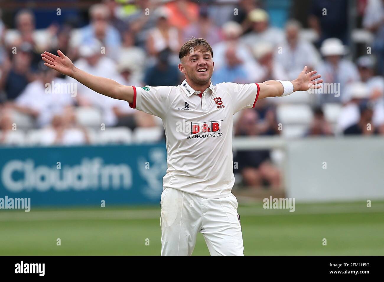 Aaron Beard of Essex celebrates taking the wicket of Steve Davies ...