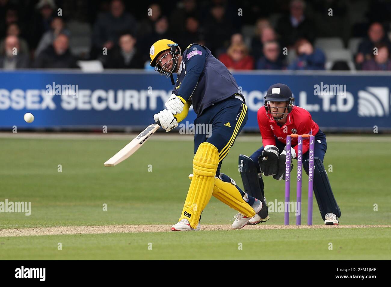 James Vince in batting action for Hampshire as Robbie White looks on ...